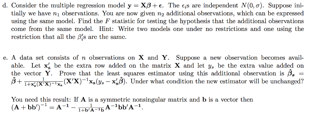 Solved D Consider The Multiple Regression Model Y Xße The 8049