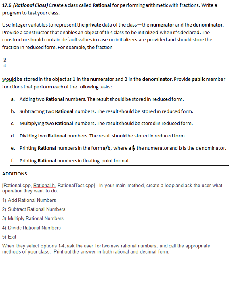 Solved Create A Class Called Rational For Performing