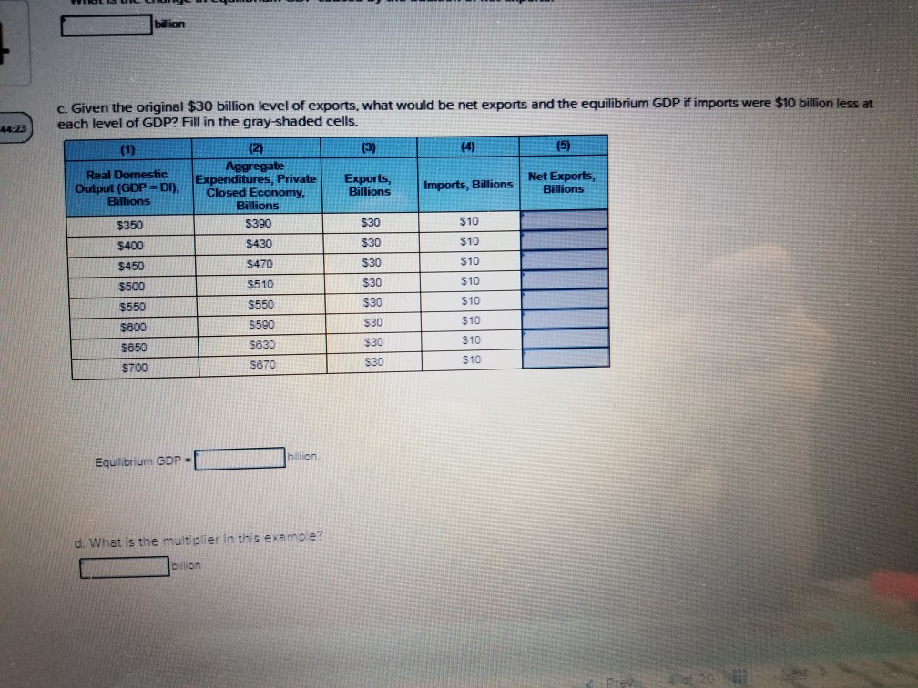 Solved c. Given the original $30 billion level of exports, | Chegg.com