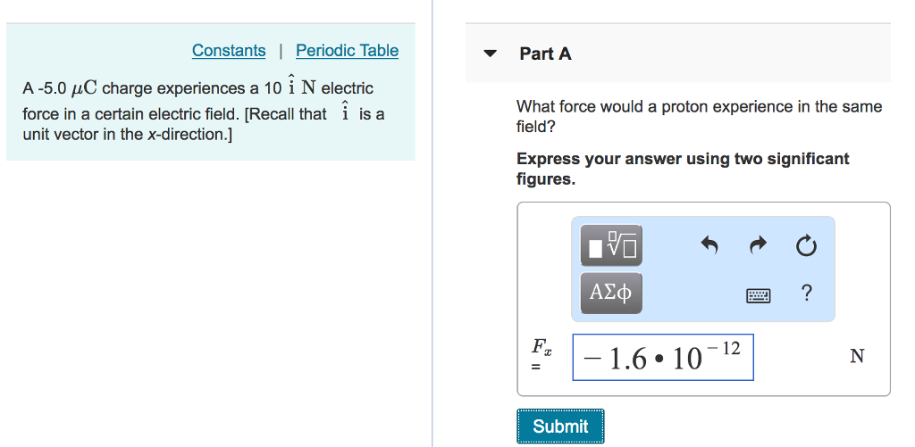 Solved Constants | Periodic Table Part A A-5.0 μC charge | Chegg.com