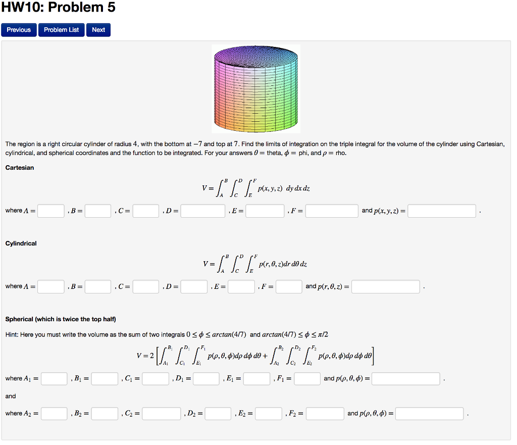 Solved HW10: Problem 5 Previous Problem List Next The region | Chegg.com