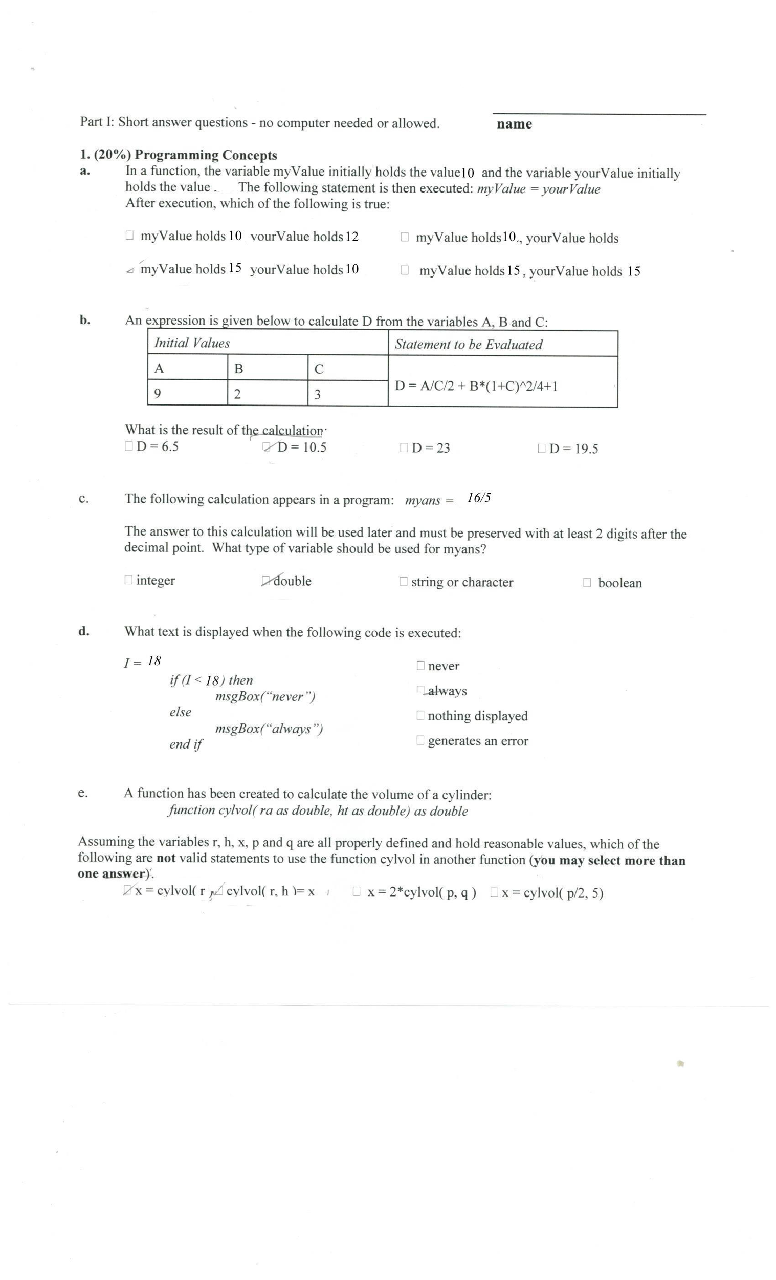 Solved Part I: Short answer questions - no computer needed | Chegg.com