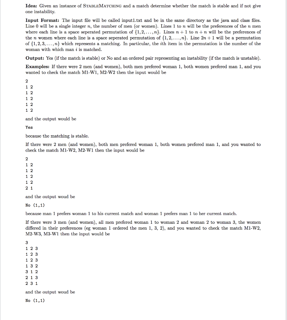 Idea: Given an instance of STABLEMATCHING and a match | Chegg.com