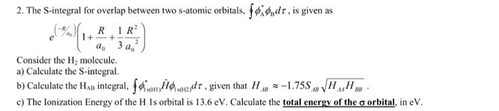 The S-integral for overlap between two s-atomic | Chegg.com