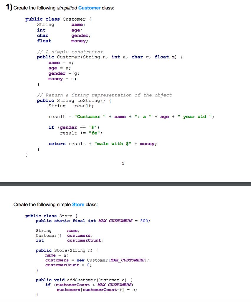 Solved 1) Create the following simplified Customer class | Chegg.com