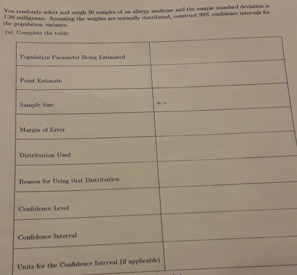 Solved mly select and weigh 30 samples of an allergy | Chegg.com