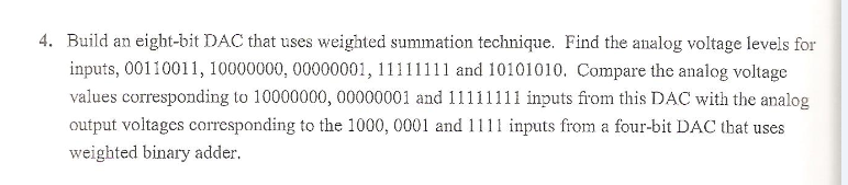 Solved Build an eight-bit DAC that uses weighted summation | Chegg.com Solved Build an eight-bit DAC that uses weighted summation | Chegg.com