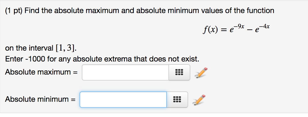 Solved (1 pt) Find the absolute maximum and absolute minimum | Chegg.com