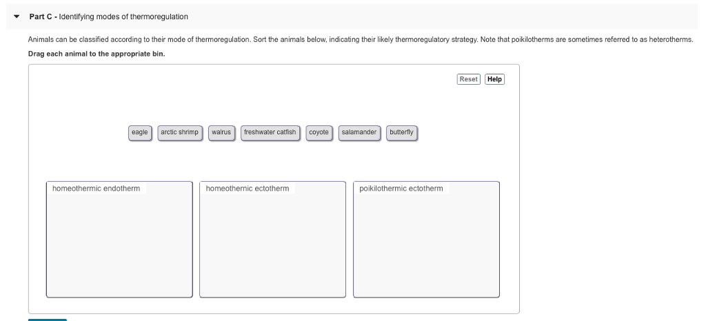 Solved Part C Identifying modes of thermoregulation Animals | Chegg.com