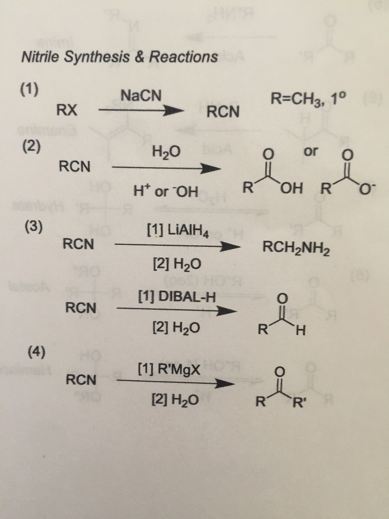 Solved Nitrile Synthesis & Reactions NaCN 3, 1 RX RCN (2) | Chegg.com