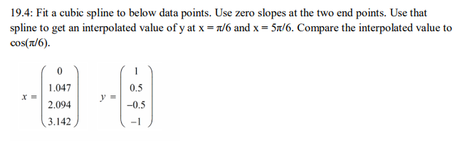 Fit a cubic spline to below data points. Use zero | Chegg.com