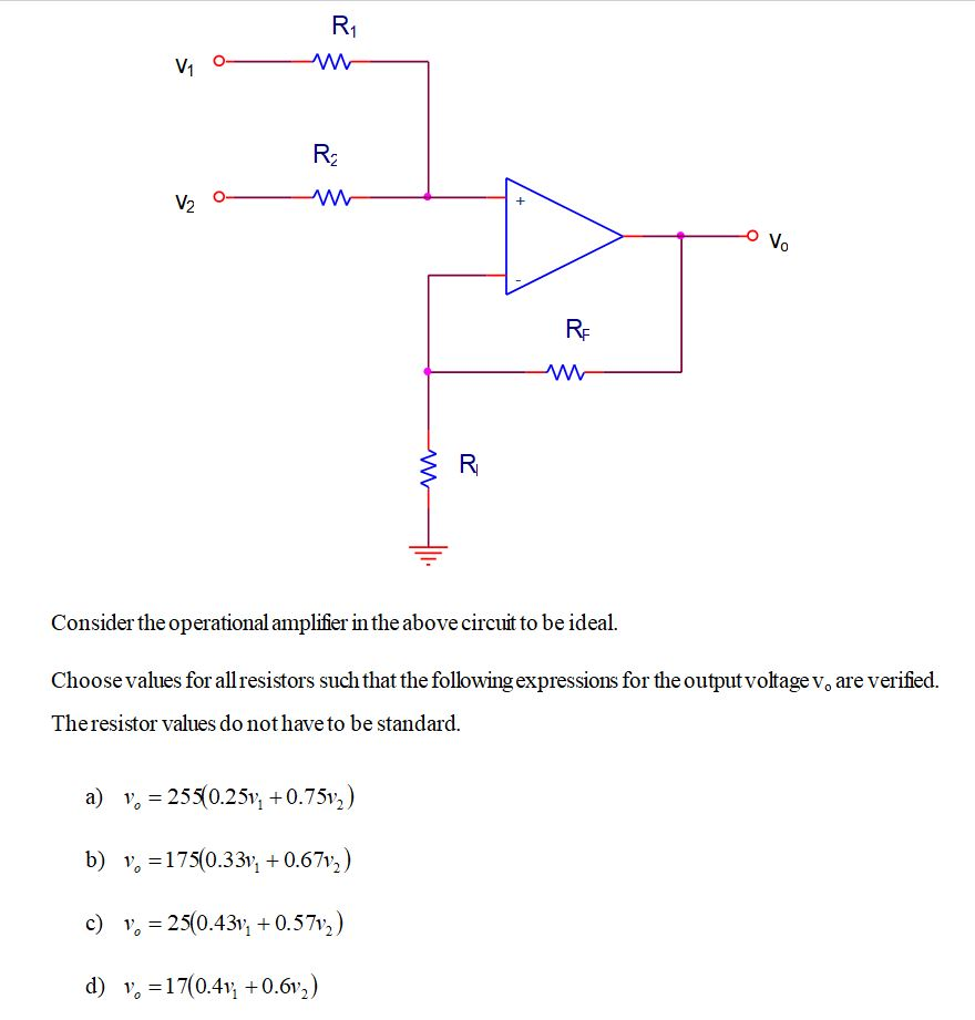Solved Problem One RF RI Vo RA w. a) Choose standard | Chegg.com