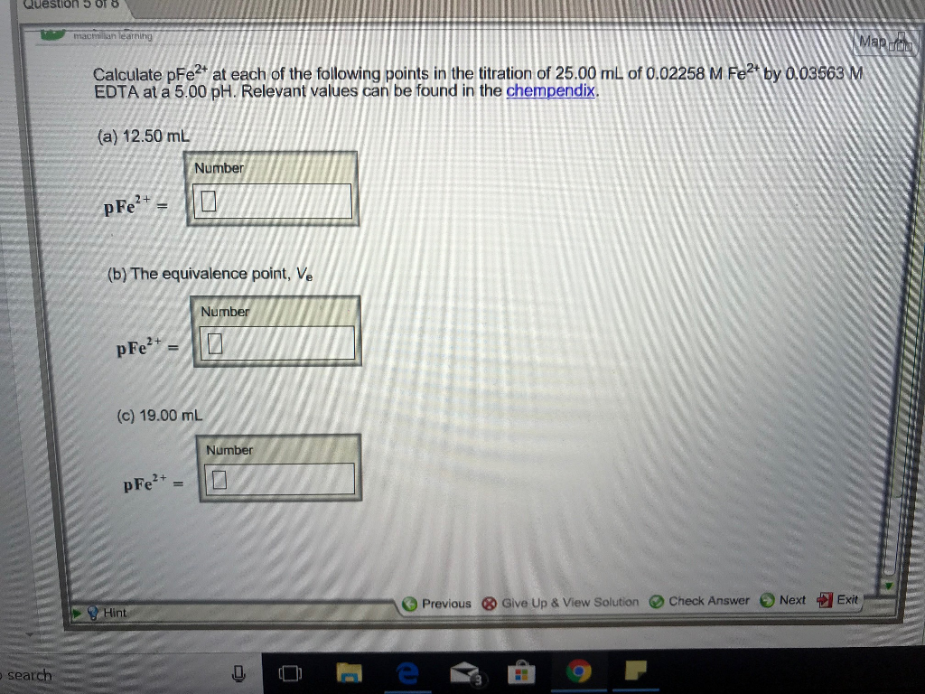 Solved mac arning Calculate pFe+ at each of the following | Chegg.com
