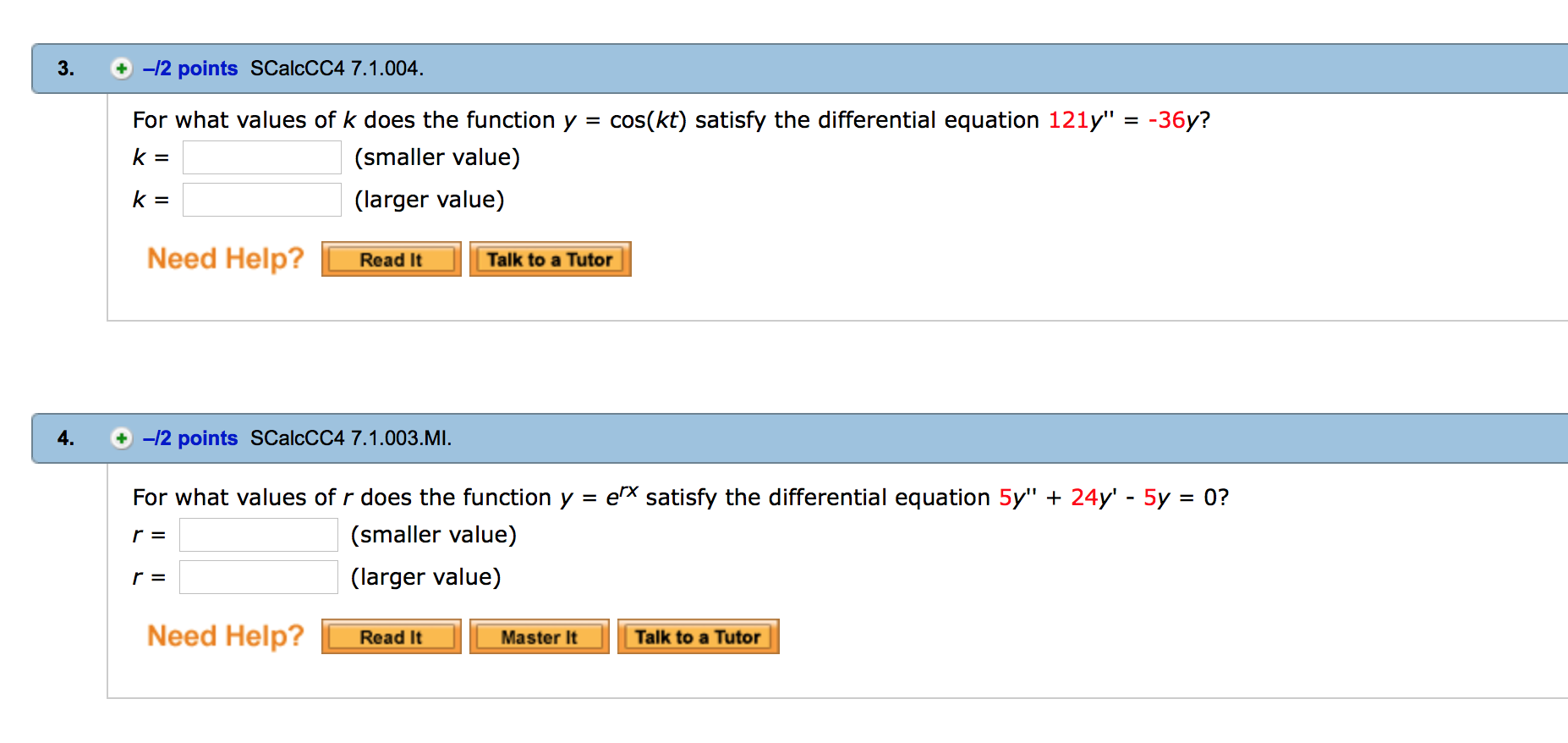 Solved For What Values Of K Does The Function Y Cos Kt