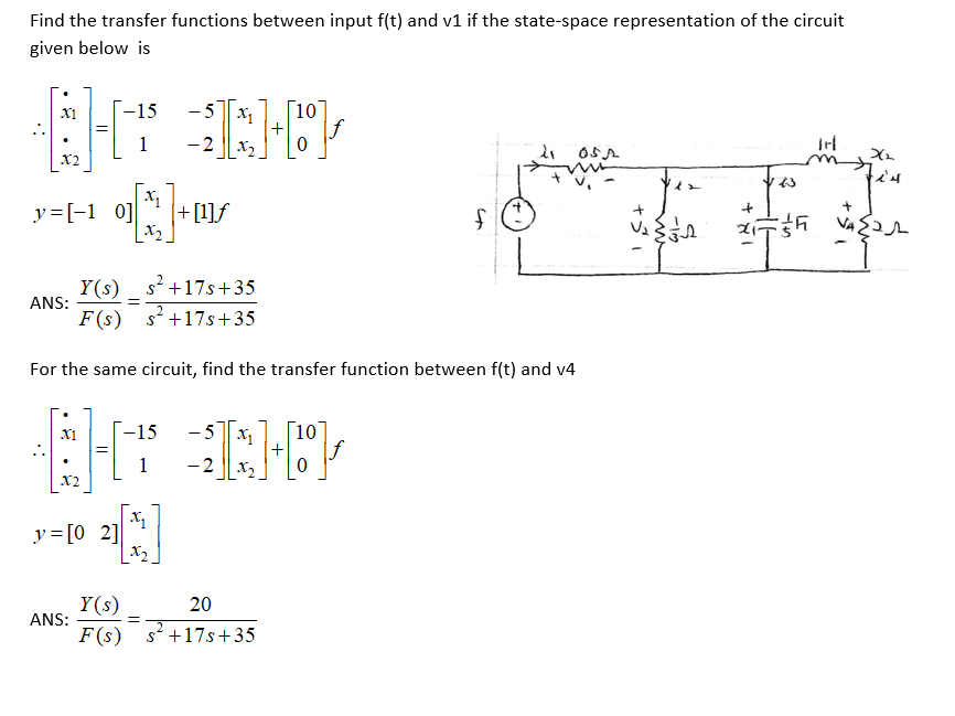 Solved Find the transfer functions between the input with | Chegg.com