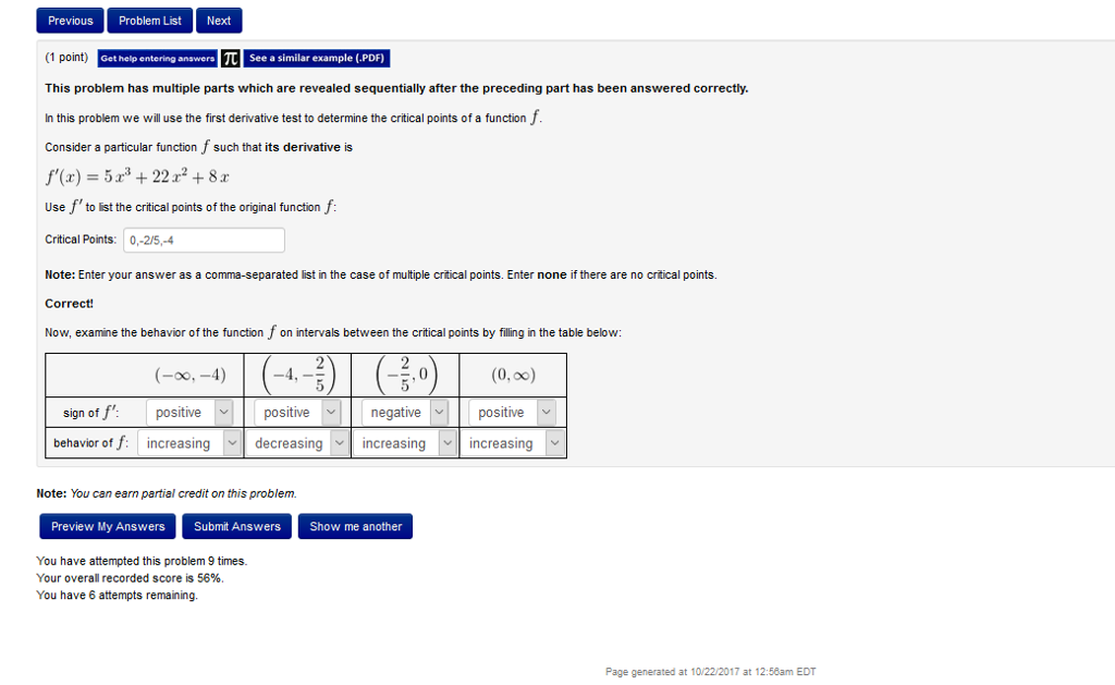 Solved Previous Problem List Next (1 point) This problem has | Chegg.com