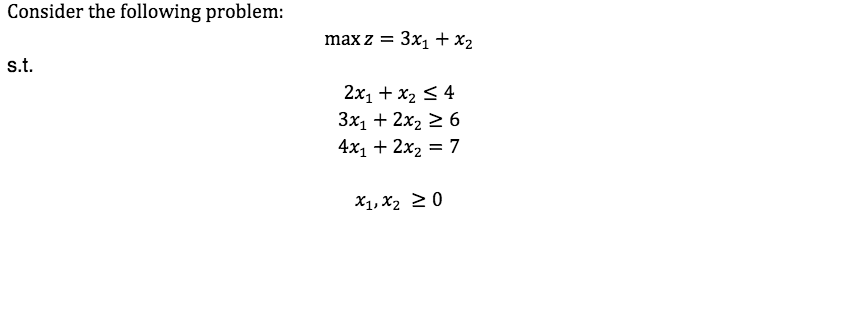 Solved Consider the following problem: s.t. max z 3x1 x2 2x1 | Chegg.com Solved Consider the following problem: s.t. max z 3x1 x2 2x1 | Chegg.com