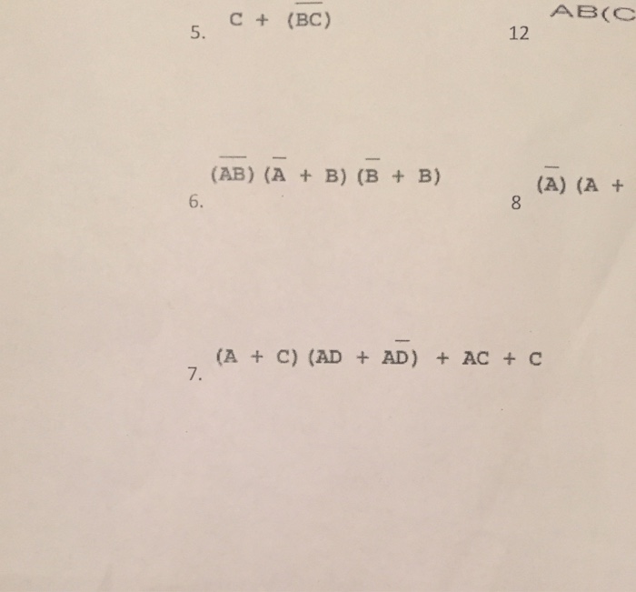 Solved C + (bar BC) (bar AB) (bar A + B) (bar B + B) (bar | Chegg.com