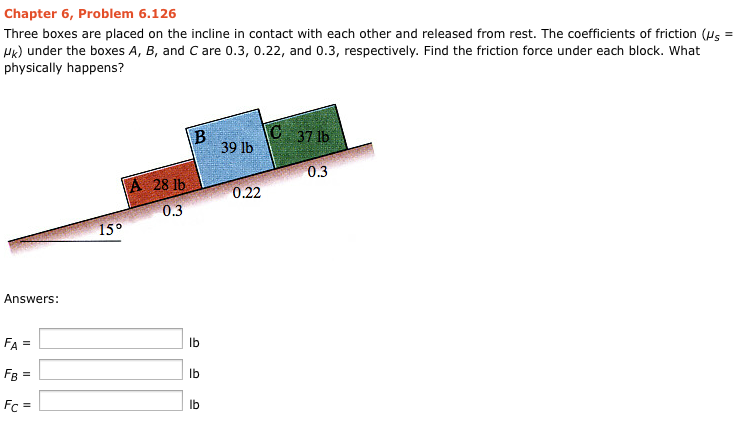 Solved 6.126 Three boxes are placed on the incline in | Chegg.com