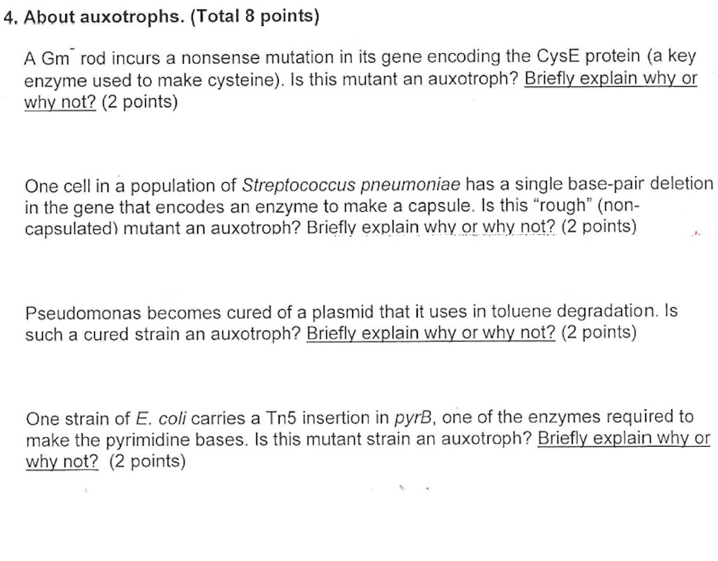 Solved 4. About auxotrophs. (Total 8 points) A Gm rod incurs | Chegg.com
