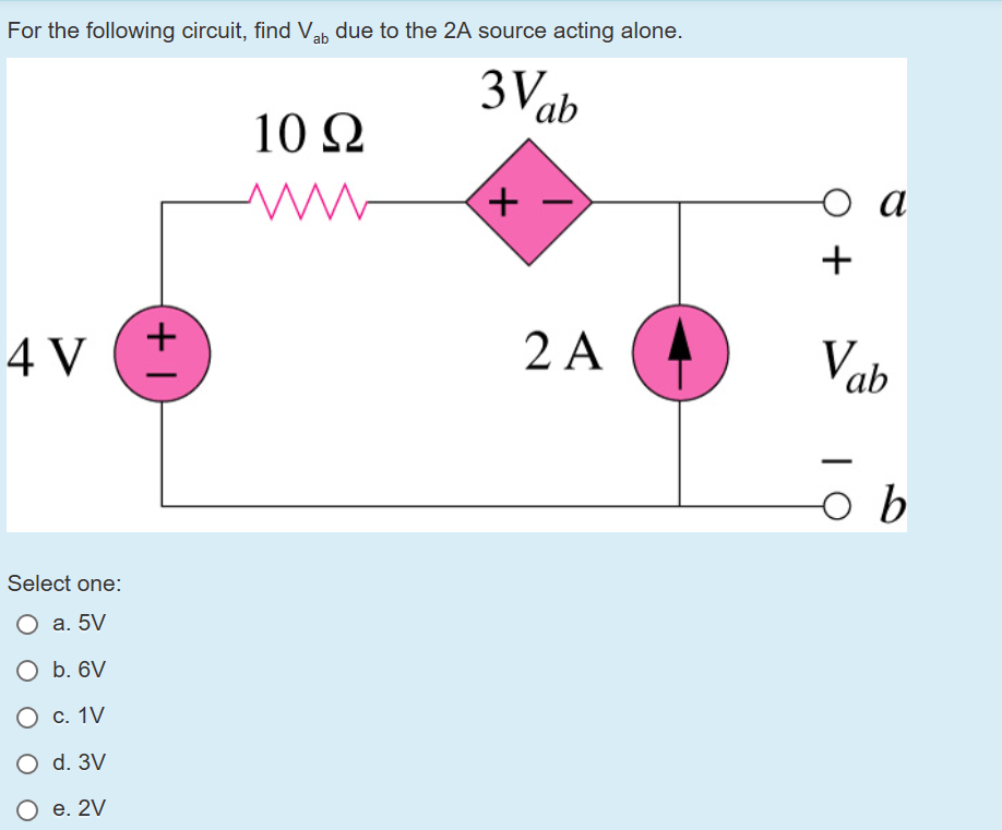 Solved For the following circuit, find Vab due to the 2A | Chegg.com