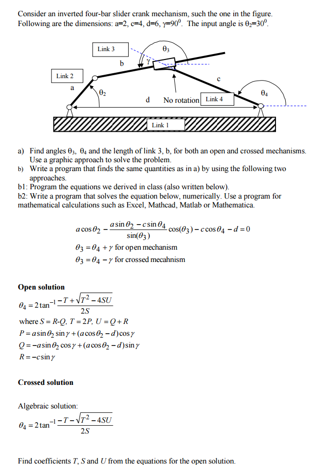 Consider an inverted four-bar slider crank mechanism, | Chegg.com
