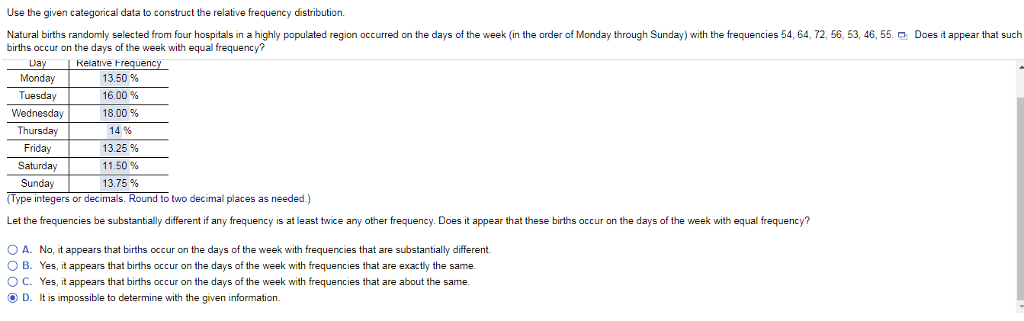 Solved Use the given categorical data to construct the | Chegg.com