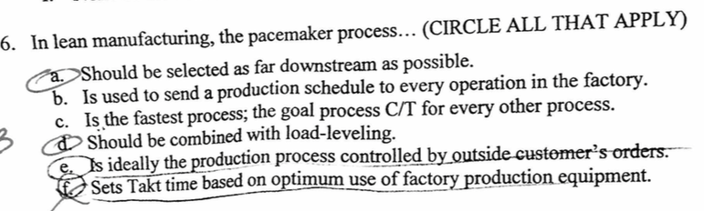 Solved In lean manufacturing, the pacemaker process... | Chegg.com