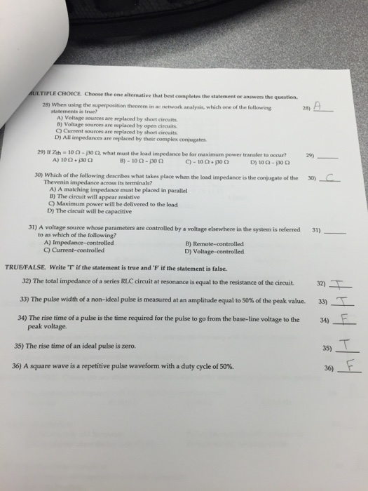 Solved Solve the T or F questions. Not sure if it is correct | Chegg.com