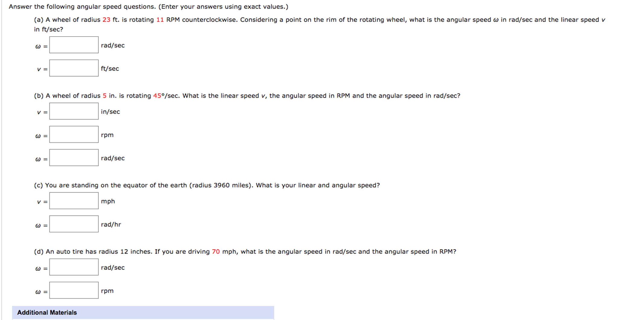 Solved Answer the following angular speed questions. (Enter | Chegg.com