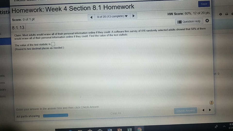 Solved Tisti Homework Week 4 Section 8 1 Homework Save