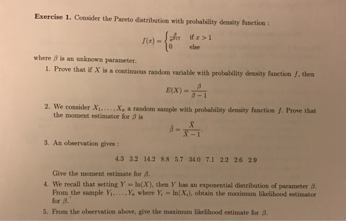 Solved Consider the Pareto distribution with probability | Chegg.com