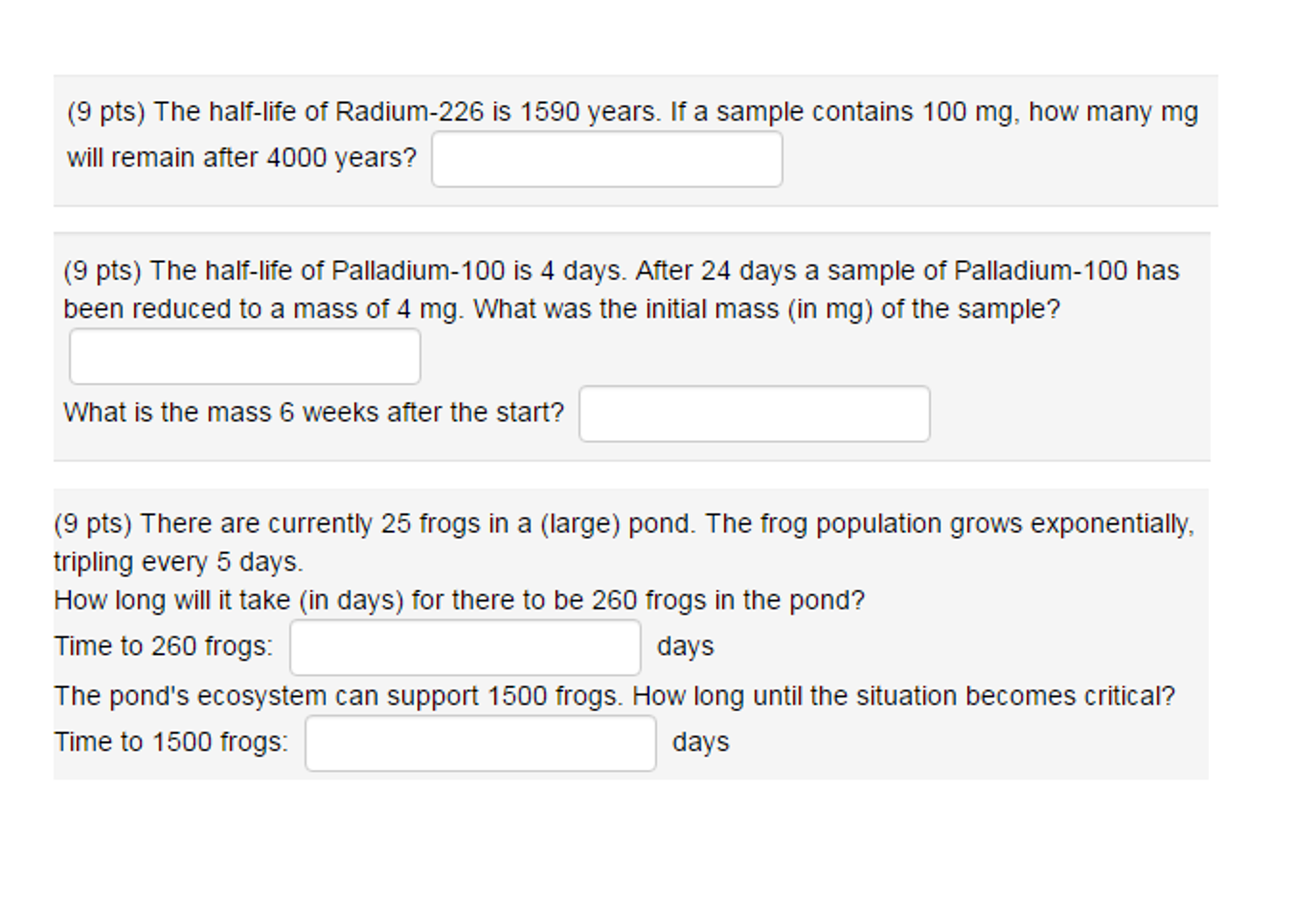 Solved The Half life Of Radium 226 Is 1590 Years If A Chegg
