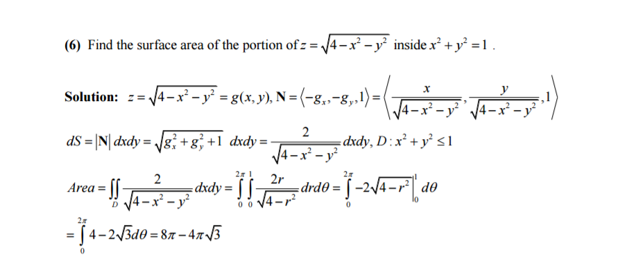 Solved Find the surface area of the portion of z = | Chegg.com
