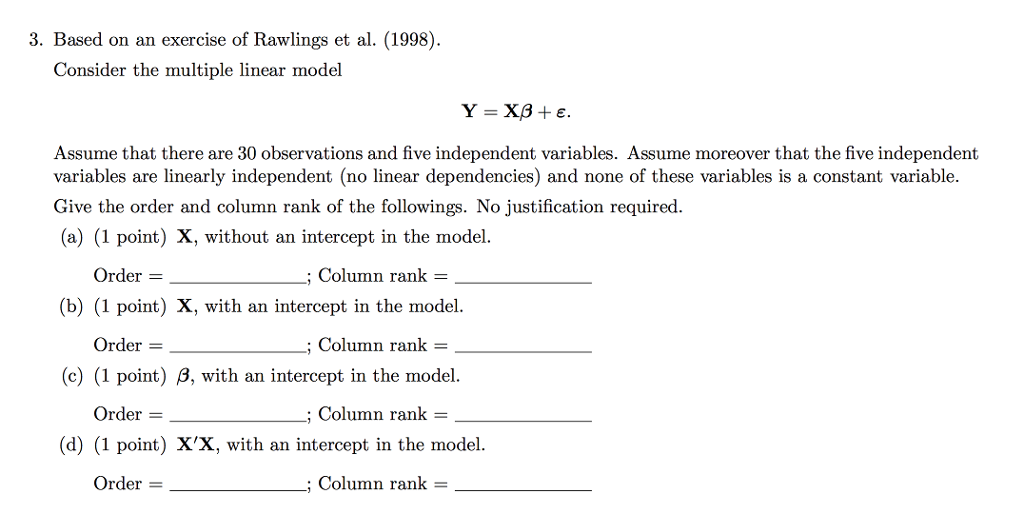 Solved 3. Based on an exercise of Rawlings et al. (1998). | Chegg.com