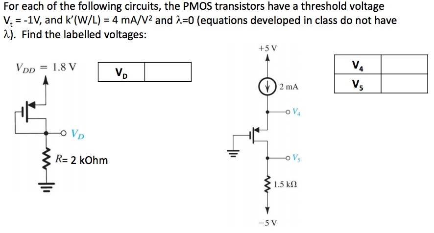 Solved For each of the following circuits, the PMOS | Chegg.com