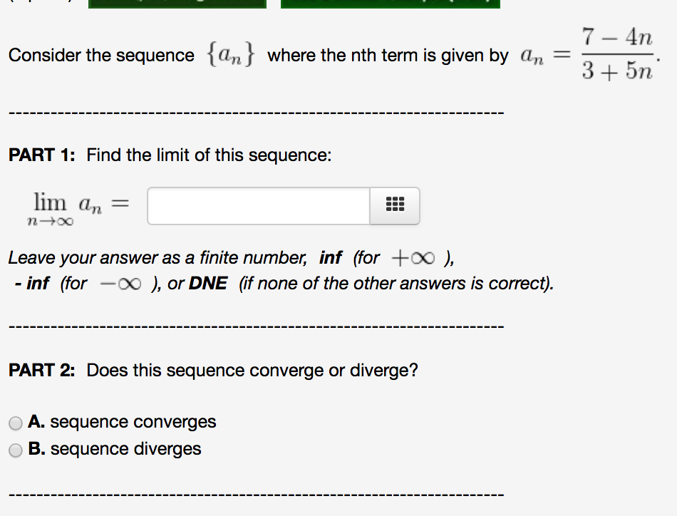 Solved 7-4n 3+5n Consider the sequence {an } where the nth | Chegg.com