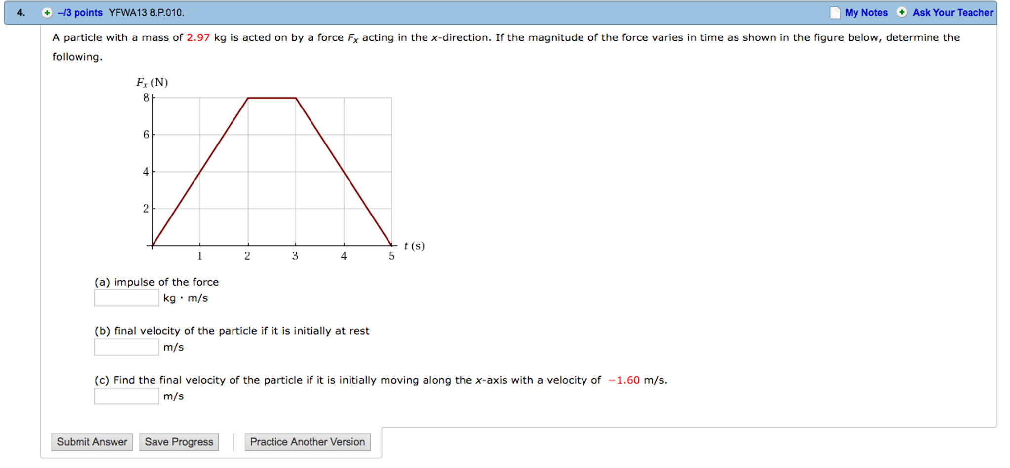 Solved A Particle With A Mass Of 2 97 Kg Is Acted On By A