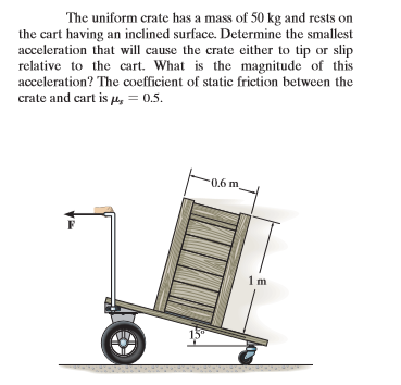Solved The uniform crate has a mass of 50 kg and rests on | Chegg.com