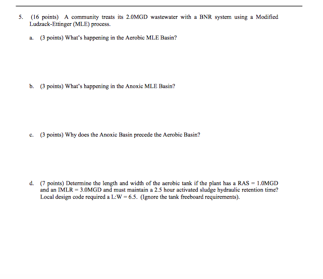 Solved A community treats its 2.0MGD wastewater with a BNR | Chegg.com
