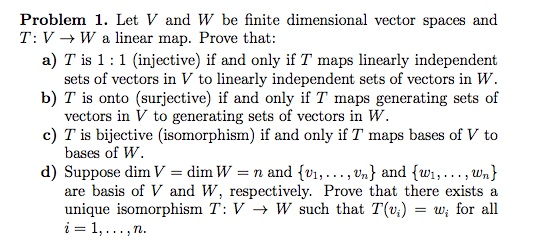 Solved Problem 1. Let V and W be finite dimensional vector | Chegg.com