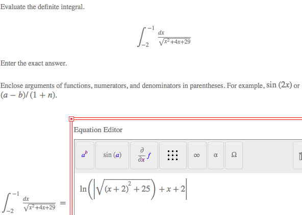 Solved Evaluate the definite integral dx -2 V+4x+29 Enter | Chegg.com