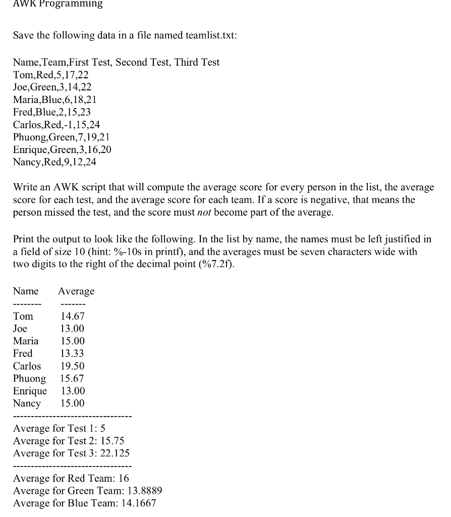 Solved In AWK programming language, please help me do it | Chegg.com