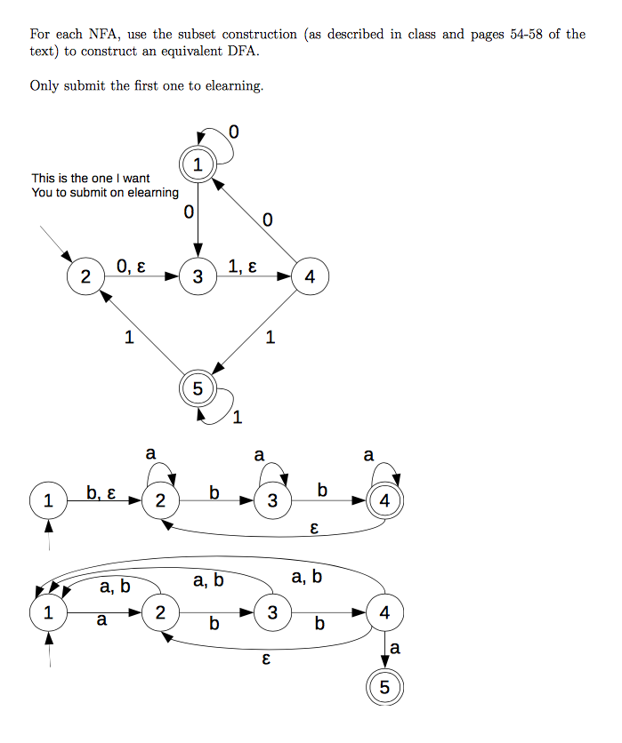 Solved For each NFA, use the subset construction (as | Chegg.com