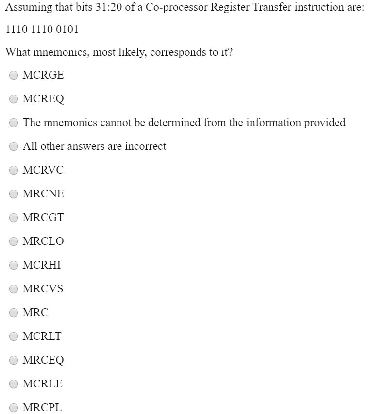 Solved Assuming that bits 31:20 of a Co-processor Register | Chegg.com