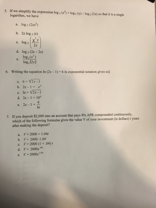 Solved 5. If we simplify the expression log 2 (x^2) + log | Chegg.com