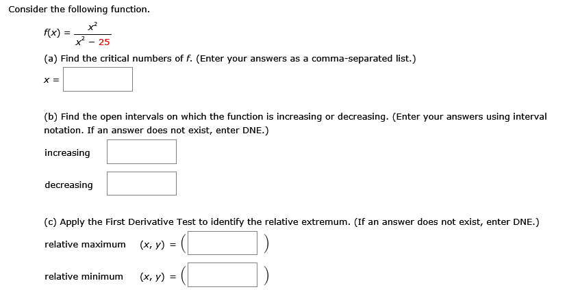 Solved Consider the following function x2 rx) = -25 (a) Find | Chegg.com