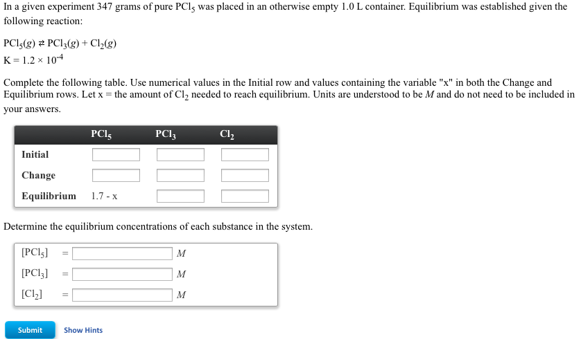 Solved In a given experiment 347 grams of pure PCl_5 was | Chegg.com