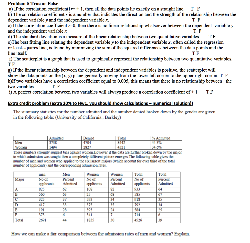 Solved Problem 5 True Or False A If The Correlation