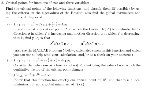 Solved 3. Critical points for functions of two and three | Chegg.com